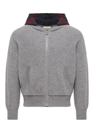 MONCLER Moncler Wool Cashmere Zip-Up Hooded Cardigan With Striped Detail