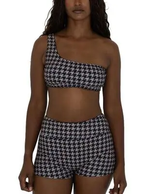 Geode Swimwear Bristol Bikini Top Houndstooth One-shoulder - Brown