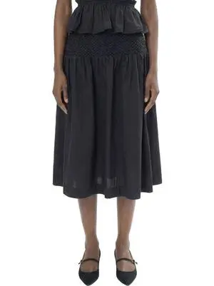 AREA STARS Cotton Smocked Waist Mira Skirt - Black