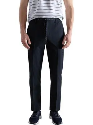Mango Slim Fit Stretch Twill Pants With Drawstring Waist - Navy