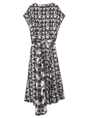 LANVIN Printed Silk Draped Dress - White/black