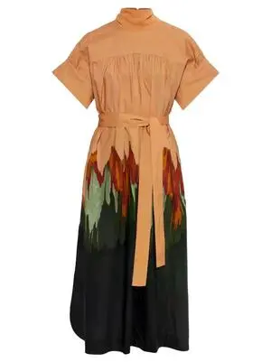 Ulla Johnson Graphic Print Belted Midi Dress - Orange