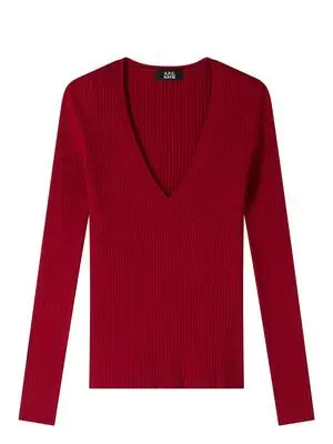 A.p.c. Camille Ribbed V-neck Sweater - Raspberry