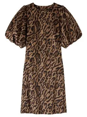 A.p.c. Leopard Print Puff Sleeve Dress - Chestnut Brown