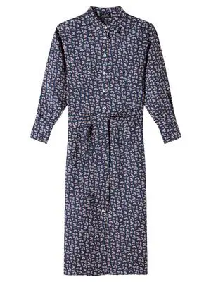A.p.c. Vanessa Dress Printed Maxi Shirt Dress With Belt - Blue