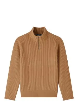A.p.c. Ribbed Knit Half-zip Sweater - Camel