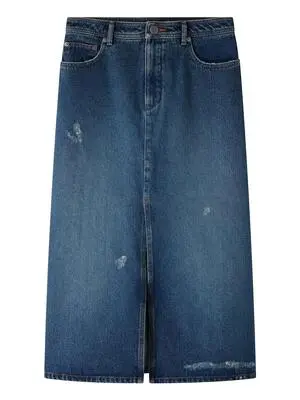 A.p.c. Flared Mid-calf Denim Skirt With Front Slit - Indigo
