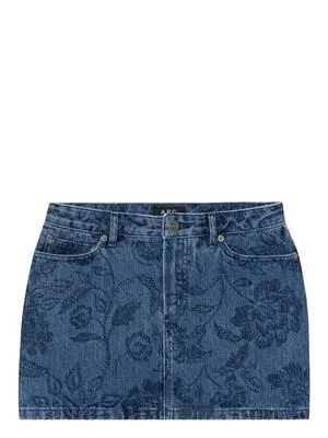 A.p.c. Floral Print Denim Mini Skirt - Indigo