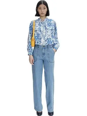 A.p.c. Printed Mandarin Collar Blouse - Blue