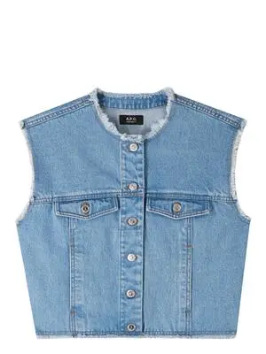 A.p.c. Denim Vest With Fringe Detail - Light Blue