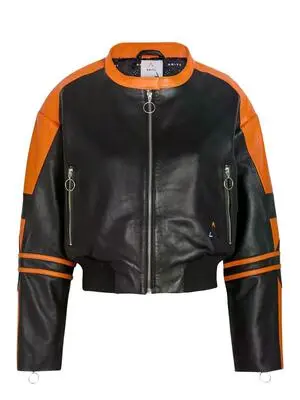 AN-Y1 Colour-block Leather Biker Jacket - Black