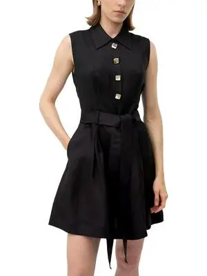 Hugo Belted Sleeveless Mini Dress - Black
