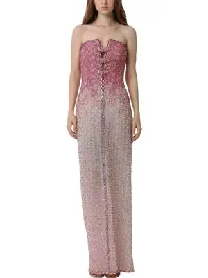 DINA MELWANI Crystal Lattice Strapless Column Maxi Dress - Pink
