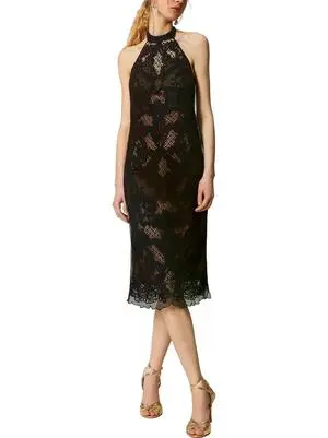 TWINSET Long Embroidered Mesh Dress