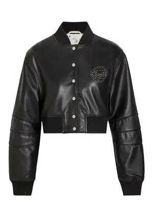 AN-Y1 Crystal Embellished Leather Bomber Jacket - Black