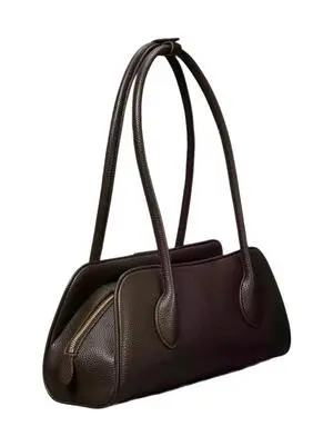 Calvin Klein Grained Leather Shoulder Bag With Logo Charm - Brown