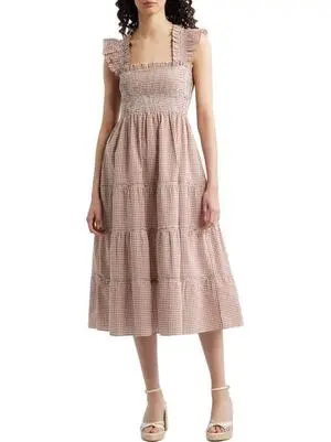 Hill House Home Hill House Home The Ellie Smocked Waist Midi Dress Rust Gingham