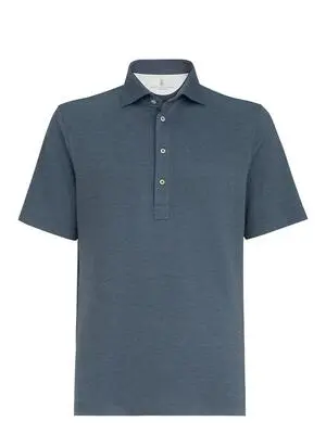 Brunello Cucinelli Virgin Wool-silk-cotton Polo Shirt - Blue
