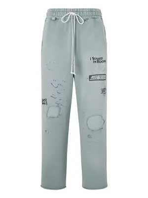 PALY HOLLYWOOD Alta Cienega Distressed Embellished Cotton-fleece Sweatpants - Blue