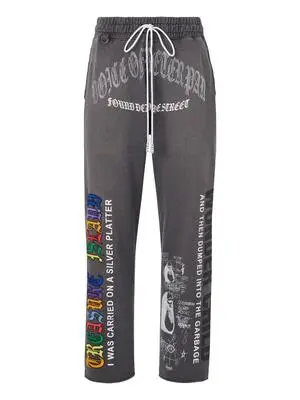 PALY HOLLYWOOD Bobby Driscoll Embellished Printed Cotton-fleece Sweatpants - Gray