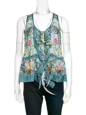 Roberto Cavalli Silk Floral Print Top - Blue