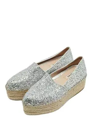 Miu Miu Glitter Platform Espadrilles - Silver