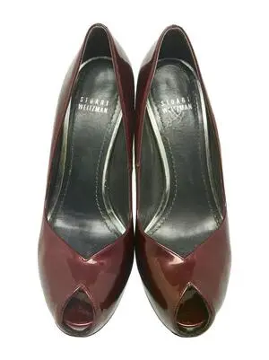 STUART WEITZMAN Patent Leather Peep-toe Pumps - Red