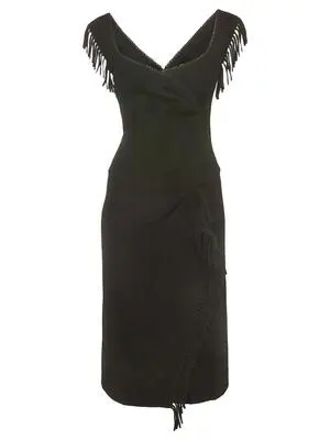 Ermanno Scervino Cashmere Midi Dress With Fringe Detailing - Black