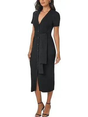 TOCCIN Agnes Tie Front Button-detailed Midi Dress - Jet
