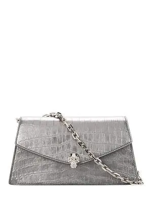 Alexander McQueen Metallic Croc Embossed Leather Shoulder Bag - Cloud Ivory