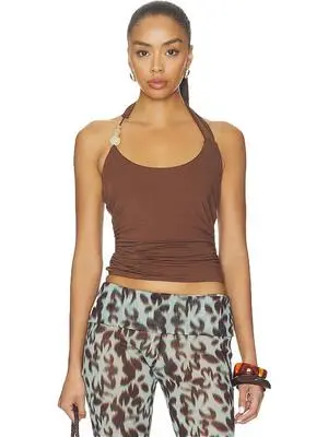 SNDYS. Lexie Twist Halter Tank - Chocolate
