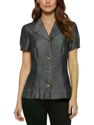 Dior Short-sleeve Chambray Top - Blue