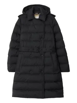 Burberry Double-breasted Hooded Down Puffer Coat With Check Lining - Black
