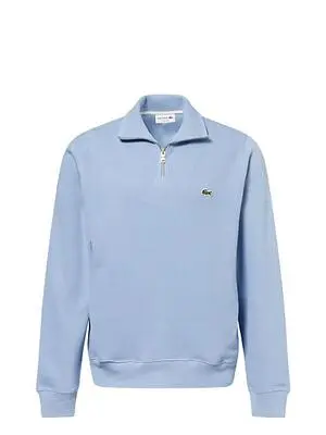 Lacoste Embroidered Logo Half-zip Cotton Knit Sweatshirt - Blue