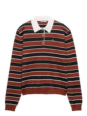 Prada Striped Silk Knit Polo Shirt - Orange