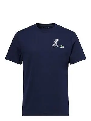 Lacoste Graphic-print Crew-neck Cotton T-shirt Xxl - Navy