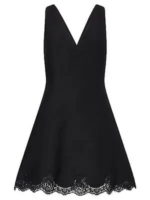 Valentino Garavani Lace-trimmed Wool And Silk Blend Mini Dress - Nero