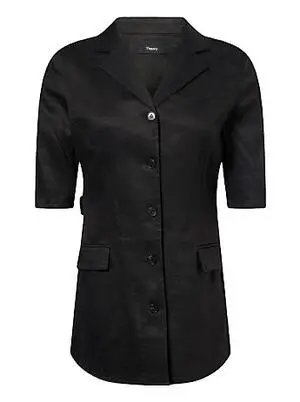 Theory Short-sleeve Belted Linen-blend Blazer - Black