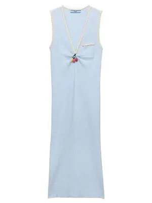 PRADA Prada Sleeveless Cotton Blend V-Neck Mini Dress