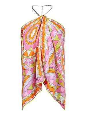 Emilio Pucci Printed Chain Halter-neck Silk Top - Multicolor