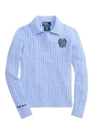 Polo Ralph Lauren Cable Knit Embroidered Polo Sweater - Blue