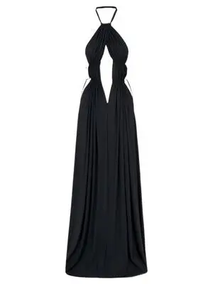 AMAZUIN Maxi Halterneck Dress With Plunge And Cut-outs - Black