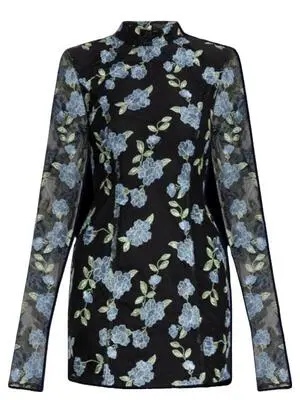 ROTATE BY BIRGER CHRISTENSEN Mesh Embroidered Mini Dress - Black