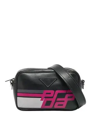 Prada Leather Crossbody Bag With Triangle Logo - Black