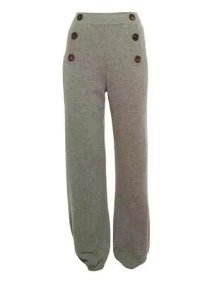 Chloé Button-detail High-waisted Wool Trousers - Grey