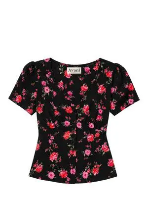 AVANI APPAREL Floral Viscose Blouse - Black
