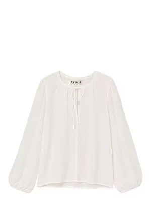 AVANI APPAREL Blouse Silène With Puffed Sleeves And Tie-neck - White