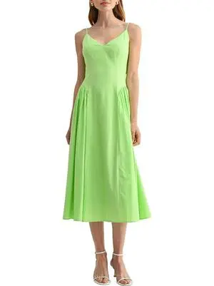 ALL IN FAVOR Midi Dress With Back Bow - Lime