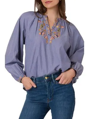 SHOSHANNA Shoshanna Embroidered Pinstripe Top