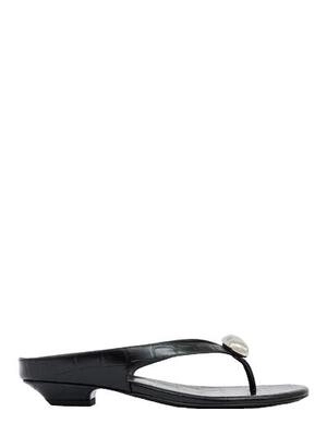 MI/MAI Cristo Croc Effect Jewel Flat Sandals - Black